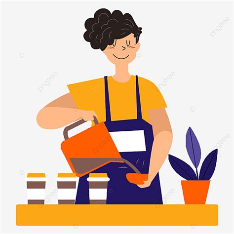 바리스타 커피 만들기 플랫 캐릭터 일러스트 음식 커피 메이커 커피 커피 만들기 Png 일러스트 및 Psd 이미지 무료 다운로드 Pngtree