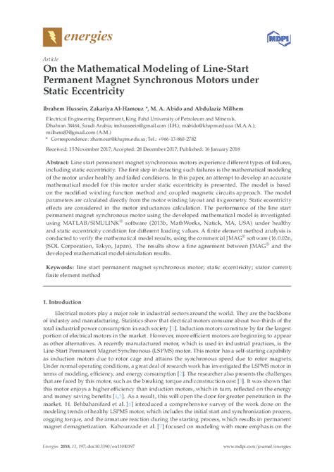 Pdf On The Mathematical Modeling Of Line Start Permanent Magnet