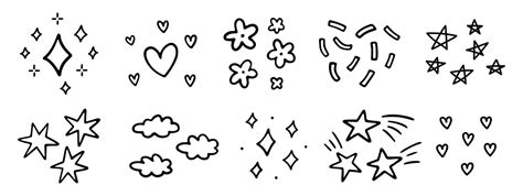Cute Decorative Design Elements Abstract Squiggles Of Different Shapes Stars Hearts Flowers