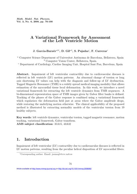 Pdf A Variational Framework For Assessment Of The Left Ventricle Motion