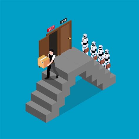 premium vector artificial intelligence robots lining up replace human employee 3d isometric