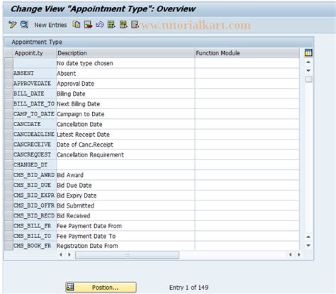 OSC1 SAP Tcode Appointment Type Maintenance