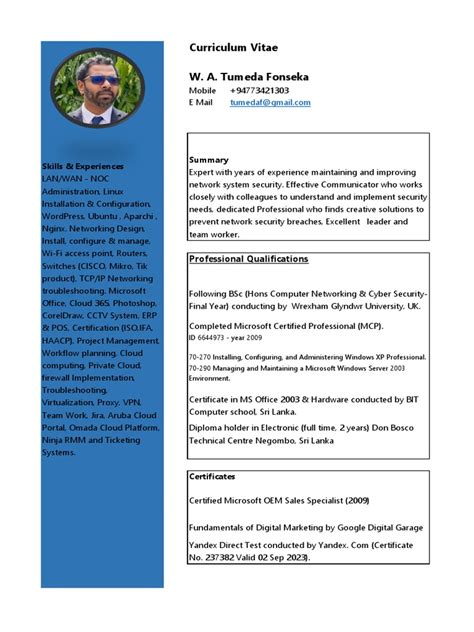 Fonseka Tumeda Cv Pdf Computer Network Router Computing