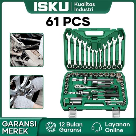 Jual Isku Tool Kit Set 61pcs Socket Wrenc Set Kunci Shock Set Kunci Ring Pas Set Dan Kunci Pas