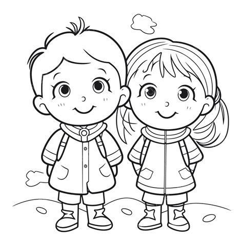 2명의 아이들 색칠하기 페이지 개요 스케치 드로잉 벡터 레슨 드로잉 수업 개요 수업 스케치 Png 일러스트 및 벡터 에 대한 무료 다운로드 Pngtree