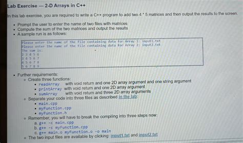 Solved Lab Exercise 2 D Arrays In C In This Lab