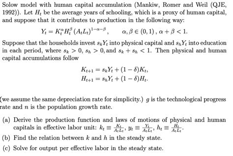 Solved Solow Model With Human Capital Accumulation Mankiw