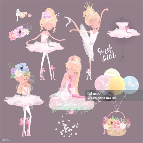 아름 다운 발레 소녀 꽃 꽃 화 환 꽃다발 크라운 발레리 나 묶인 리본 풍선 및 새 집합 컬렉션 로맨틱 바구니 개체 그룹에 대한 스톡 벡터 아트 및 기타 이미지 Istock