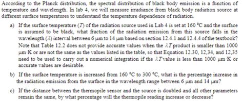 Solved According To The Planck Distribution The Spectral