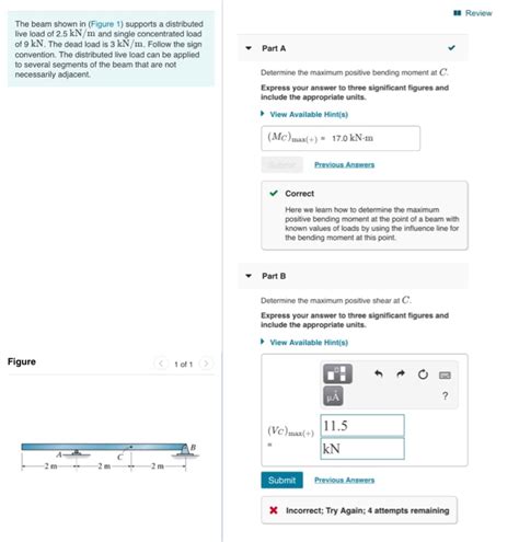 solved 1 review the beam shown in figure 1 supports a