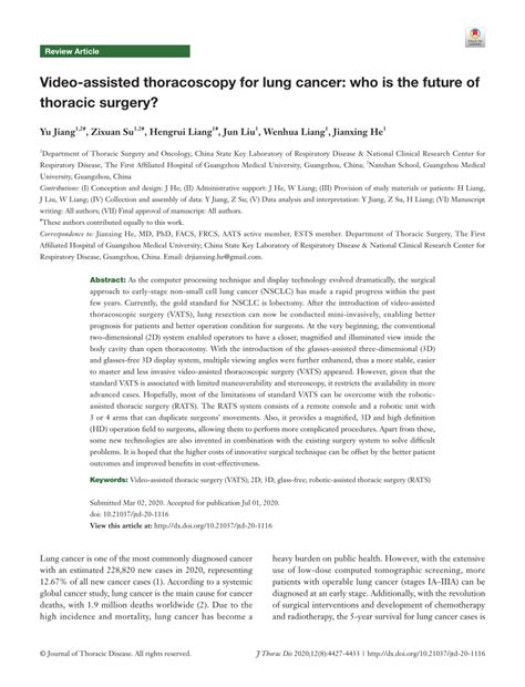 Pdf Video Assisted Thoracoscopy For Lung Cancer Who Is The Future Of Thoracic Surgery