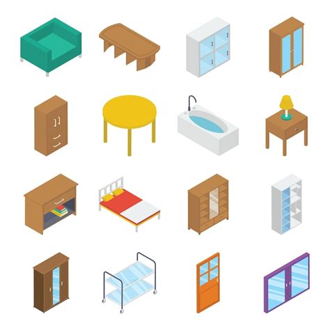 인테리어 아이소 메트릭 아이콘 세트 무료 벡터