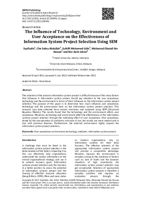 Pdf The Influence Of Technology Environment And User Acceptance On The Effectiveness Of