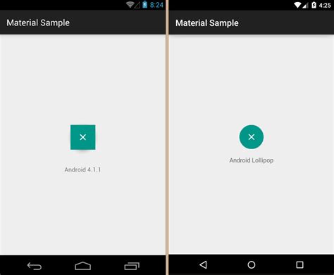 Android Fab Square On Pre Lollipop And Without Shadow On Lollipop
