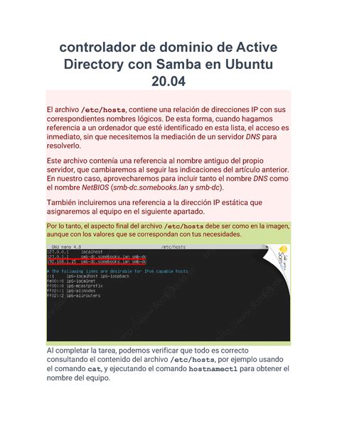 Controlador De Dominio De Active Directory Con Samba En Ubuntu 20 El Archivo Etchosts