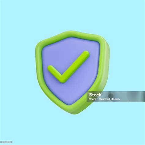 만화 모양 보안 방패 체크 마크 아이콘 3d 렌더링 개념 안전을위한 3차원 형태에 대한 스톡 사진 및 기타 이미지 3차원 형태 방패 신뢰 Istock