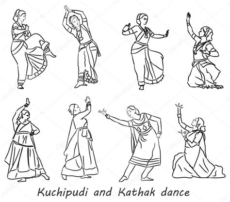 Indian Classical Dance Black And White Clipart