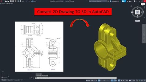 Autocad 2d To 3d Conversion How To Convert 2d Drawing Into 3d Model Youtube