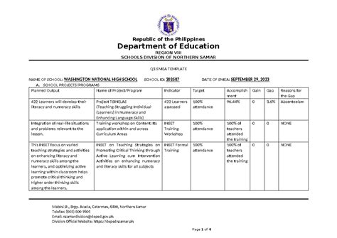 Q3 Smea Template Republic Of The Philippines Department Of