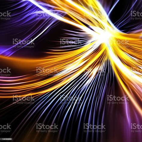 네온 불빛의 폭발 여러 가지 빛깔의 공상 과학 레이저 빔이 중앙에서 쏟아져 나옵니다 첨단 기술과 과학적 진보를 주제로 한 복고풍