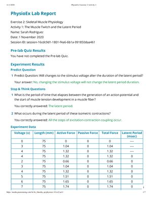 Physio Ex Exercise Activity Lab Report PhysioEx Exercise Activity Studocu