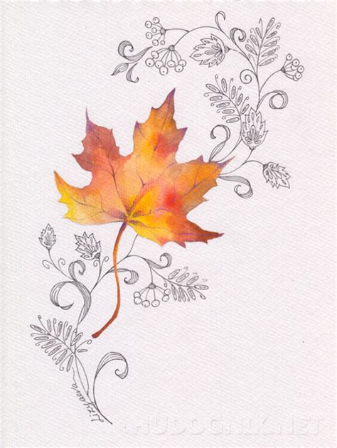 Картина Кленовый лист и узоры Размеры 21x29 Год 2016 Цена 2000 рублей Художник Лизяева