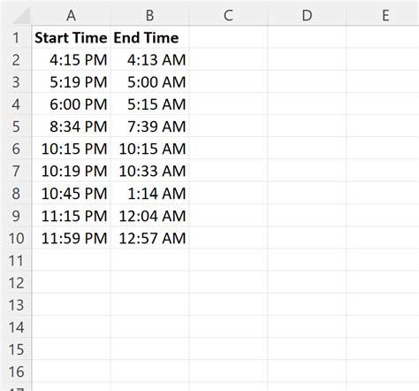 Excel Calculate Hours Between Two Times After Midnight