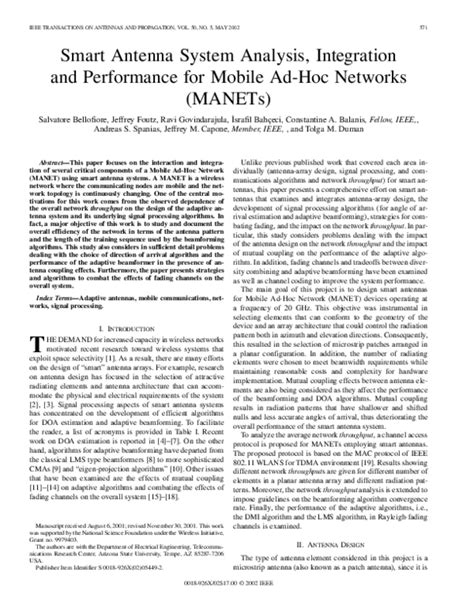 Pdf Smart Antenna System Analysis Integration And Performance For Mobile Ad Hoc Networks Manets