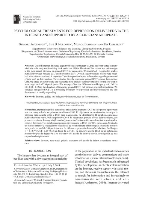 Pdf Internet Based Cognitive Behavior Therapy Vs