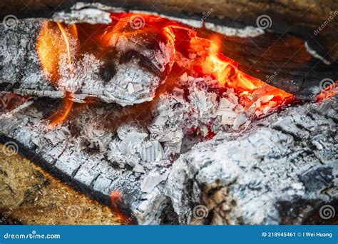 Campfire Burning Wood At A Tourist Campsite Stock Image Image Of