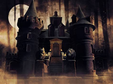 夜间森林里有一座奇幻城堡的黑暗场景里面有图片 包图网企业站