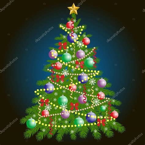 Ilustración De Un Hermoso árbol De Navidad Plateado Con Juguetes Sobre Un Fondo Azul Oscuro 2023