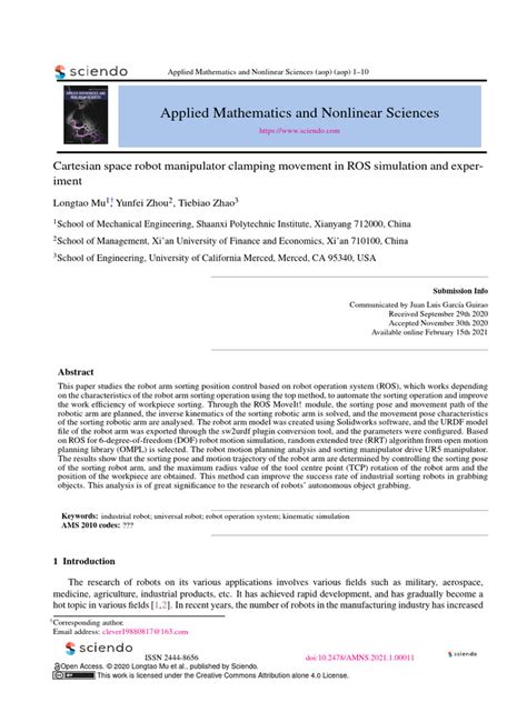 Cartesian Space Robot Manipulator Clamping Movement Pdf Matrix
