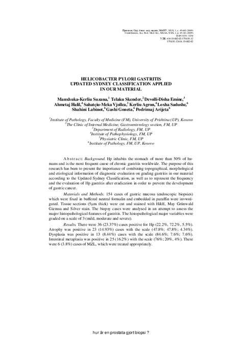 Pdf Helicobacter Pylori Gastritis Updated Sydney Classification Applied In Our Material