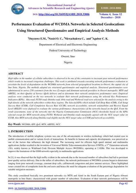 Pdf Performance Evaluation Of Wcdma Networks In Selected Geolocations
