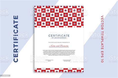 졸업 또는 과정 완료를위한 수직 비즈니스 디플로마 모형 별 기하학적 패턴으로 감사 증서 템플릿의 애국적인 디자인 벡터 배경