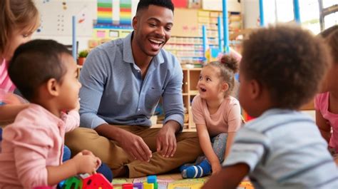 Premium Photo Happy Male Teacher Interacting With Diverse Group Of