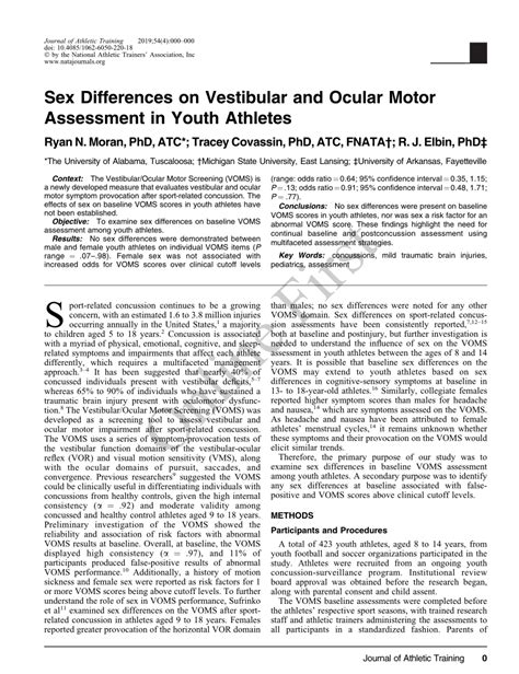 Pdf Sex Differences On Vestibular And Ocular Motor Assessment In