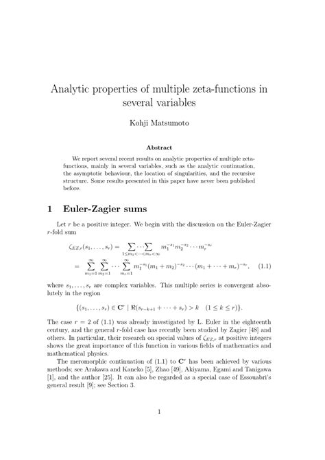 Pdf Analytic Properties Of Multiple Zeta Functions In Several Variables
