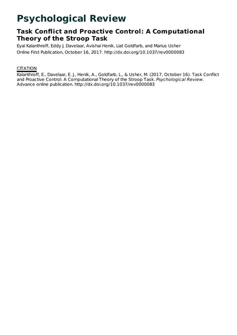Pdf Task Conflict And Proactive Control A Computational Theory Of The Stroop Task