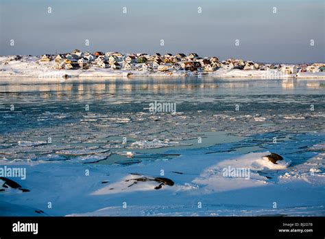 Wintertime Scandinavian Seascape Hamlet Of Knippla Island In Northern