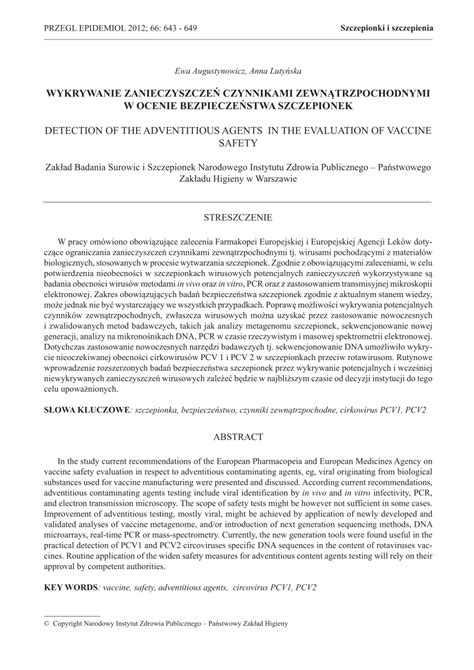 Pdf Detection Of The Adventitious Agents In The Evaluation Of Vaccine Safety