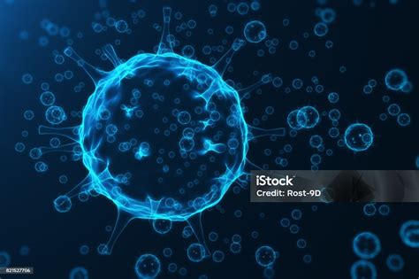 바이러스와 세균 박테리아 세포 감염 유기 체 인플루엔자 바이러스 H1n1 돼지 독감 추상적인 배경에 매력적인 컬러 3d에 빛나는 블루 바이러스 렌더링 면역체계에 대한 스톡