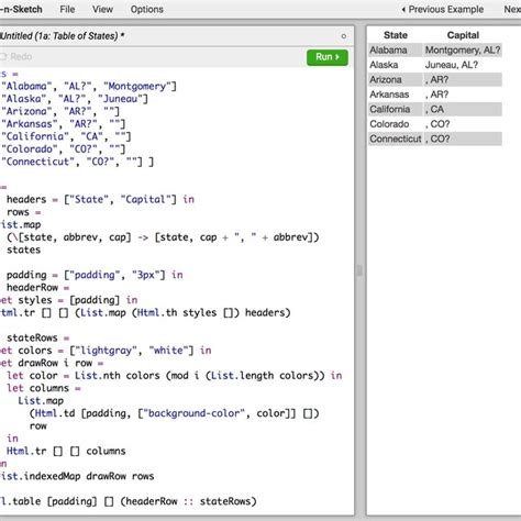 a program written in sketch n sketch that generates an html table of