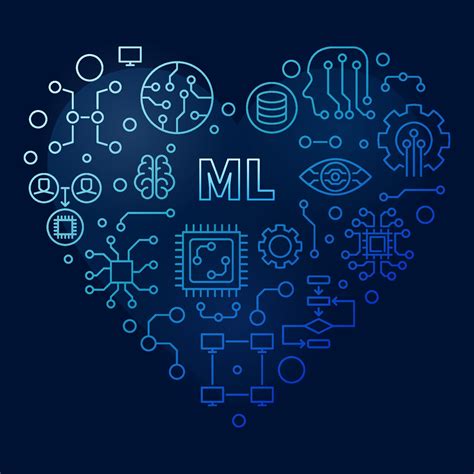 Machine Learning Concept Vector Outline Blue Heart Shaped Banner ML Technology Illustration