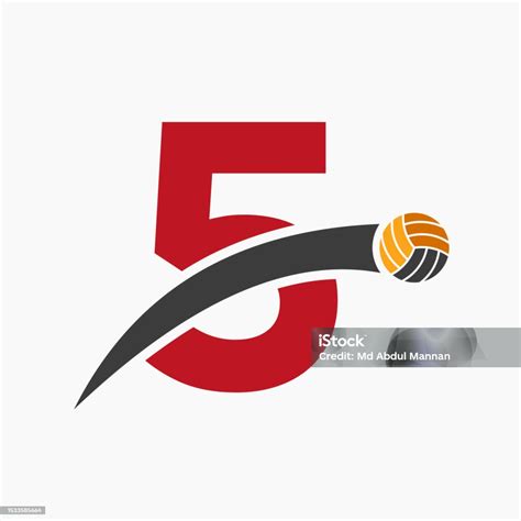 움직이는 배구 공 아이콘이 있는 편지 5의 배구 엠블럼 배구 공 기호 Championship에 대한 스톡 벡터 아트 및 기타