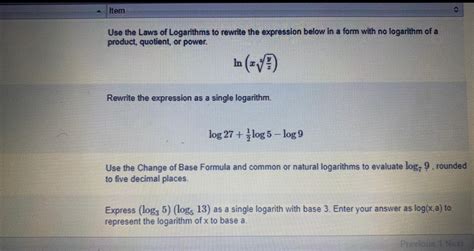 Solved Use The Laws Of Logarithms To Rewrite The Expression Chegg Com