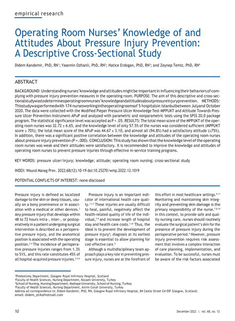 Pdf Operating Room Nurses Knowledge Of And Attitudes About Pressure
