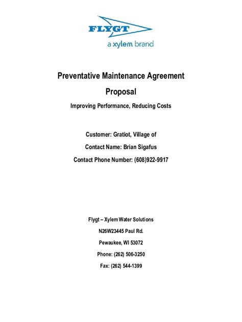Fillable Online Preventative Maintenance Agreement Proposal Fax Email