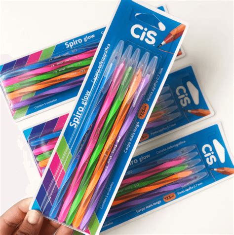 Cis Kit Caneta Esferográfica Spiro Glow 07 5 Cores Mundo Do Estudante